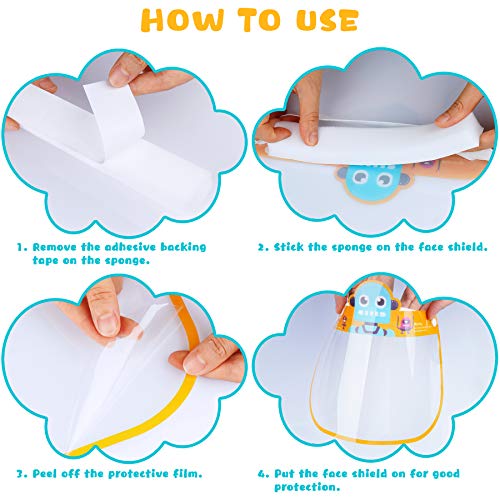 10PCS Kids' PET Reusable Clear Protective Safety Face Shields Assorted Designs for Boys & Girls, Lightweight High Transparency Wrap-Around Splash Cover Anti-Fog Visor Comfortable Fit Elastic Headband