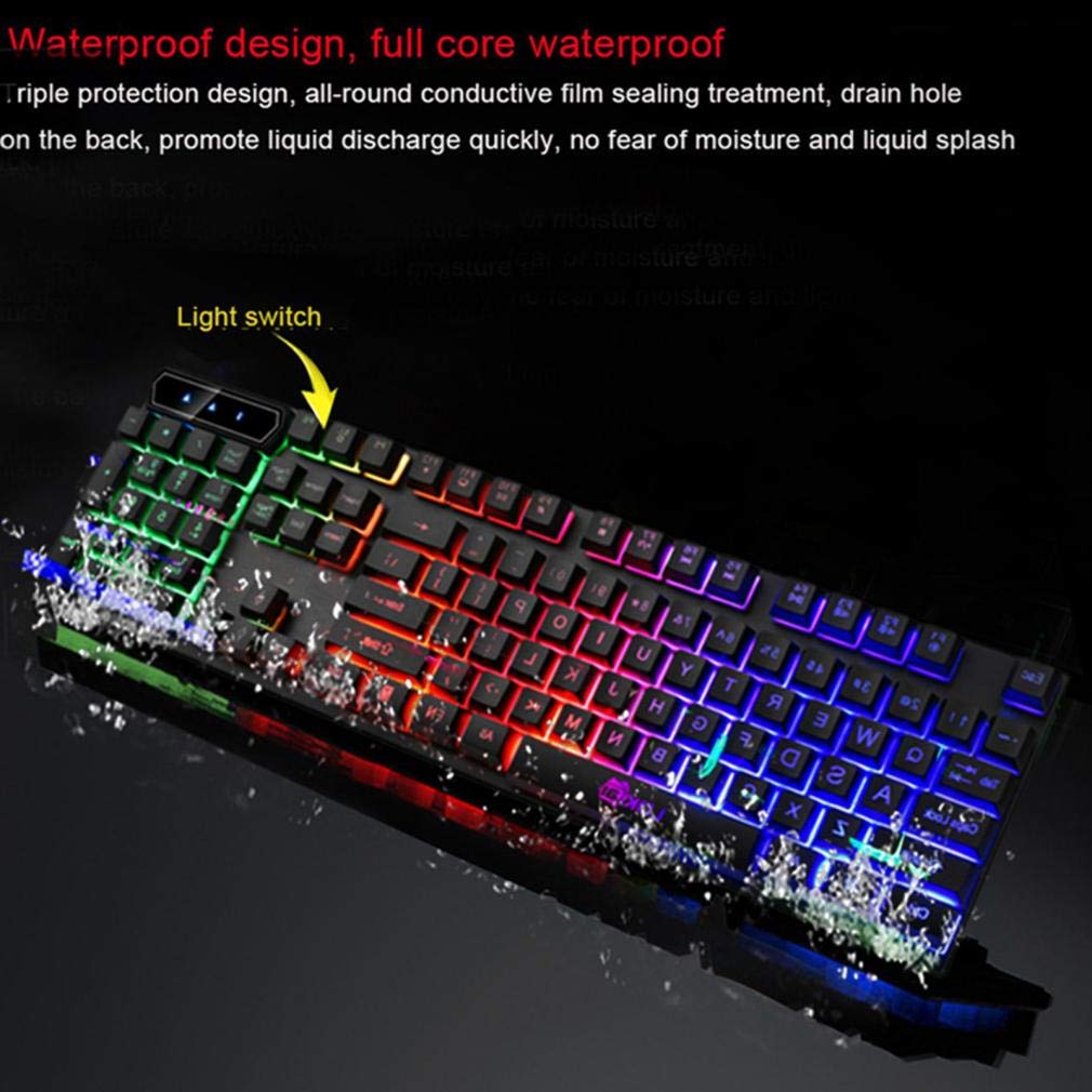 AUSPUM Computer Gaming Keyboard 104keys Colorful Crack LED Illuminated Backlit USB Wired PC Rainbow Gaming Keyboard Waterproof