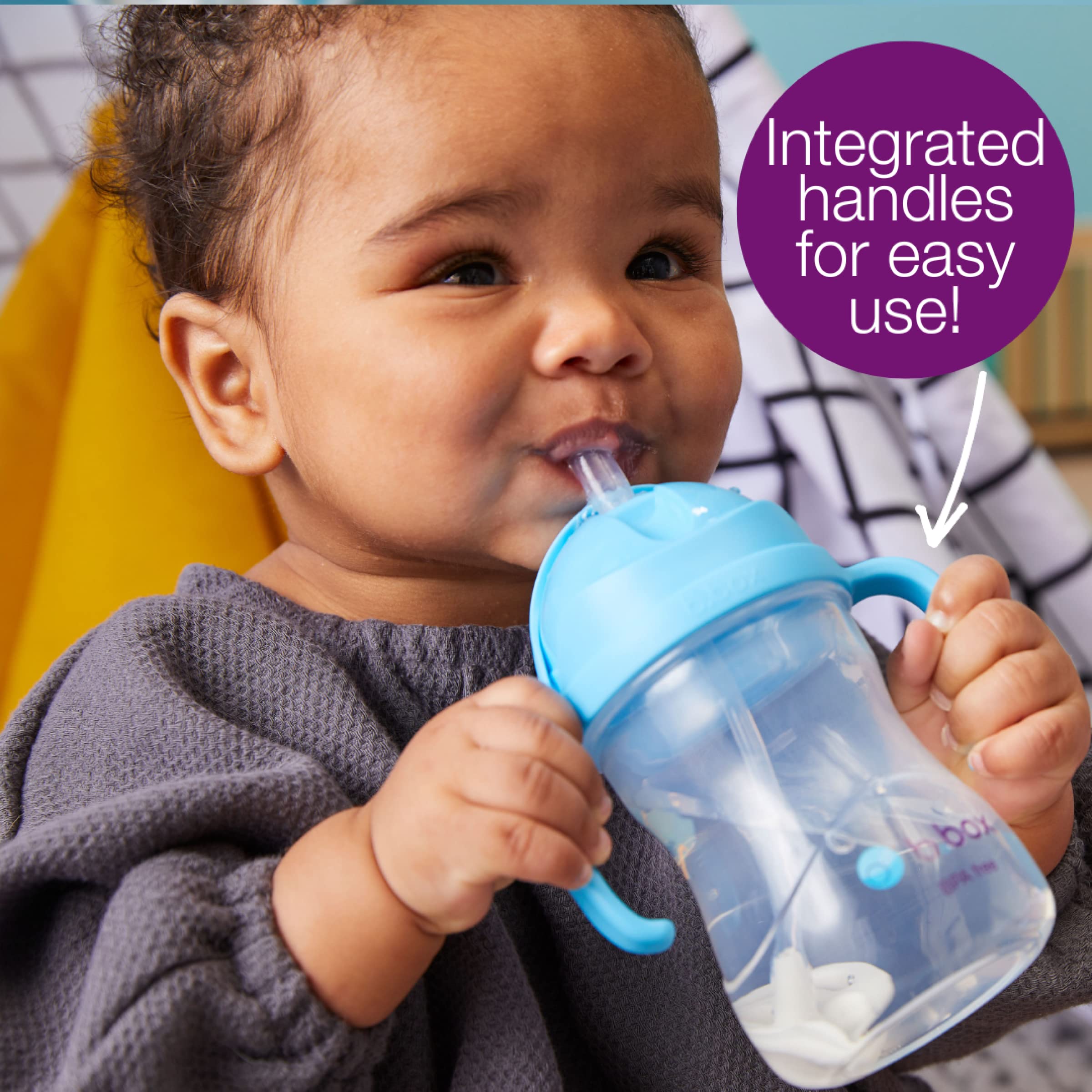 b.box Bottle to Cup Transition Pack - Includes 4 Lids (Nipple, Spout, Straw, Training Cup Lid), BPA-Free, Dishwasher-Safe, Ages 4+ Months (Lemon, 8oz)