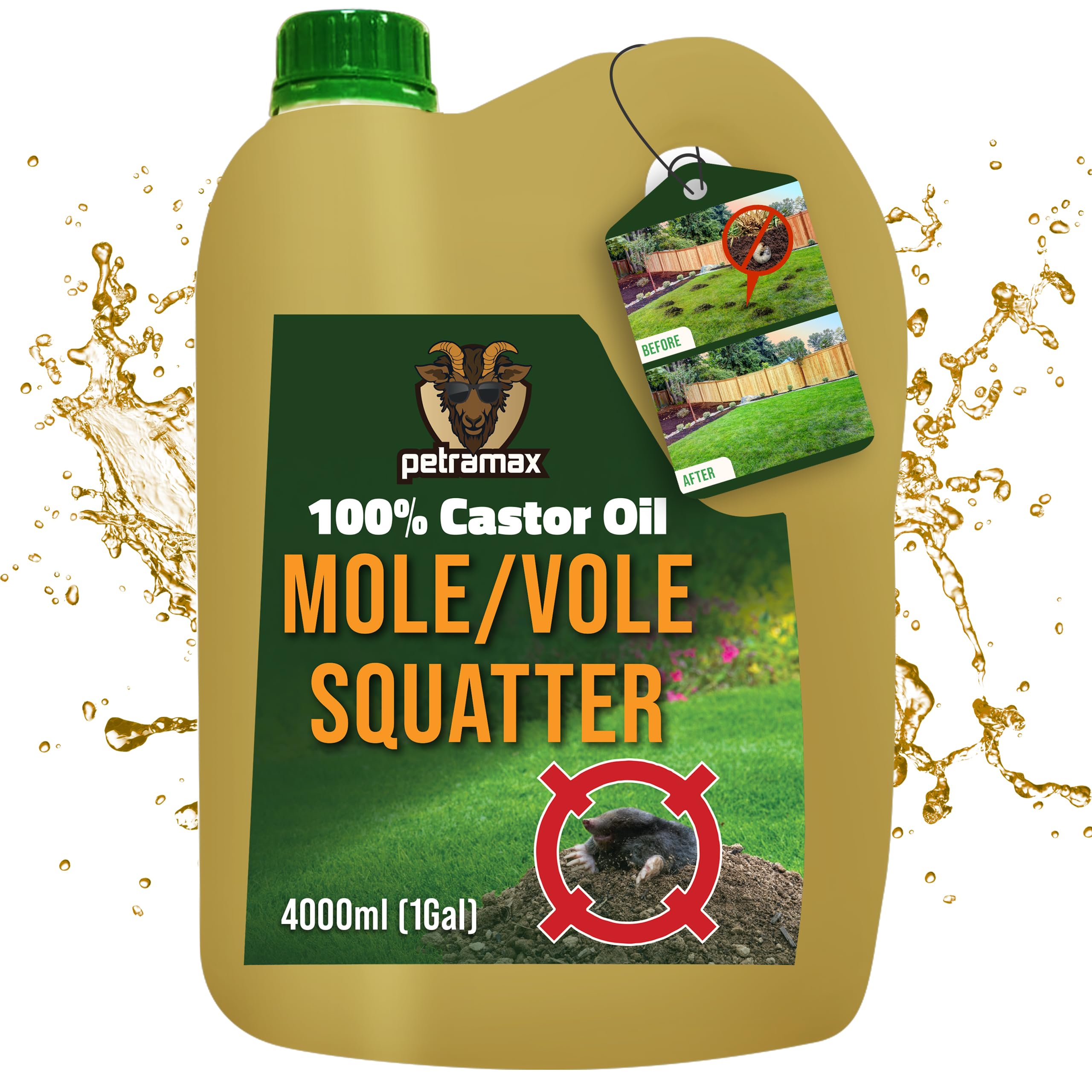 100% Castor Oil for Mole for Lawns Getting Rid of Ground Moles - Most Effective Way to Remove Gopher, Mole, Vole Castor Oil - Pet Safe, Food Grade (1/2 Gallons)