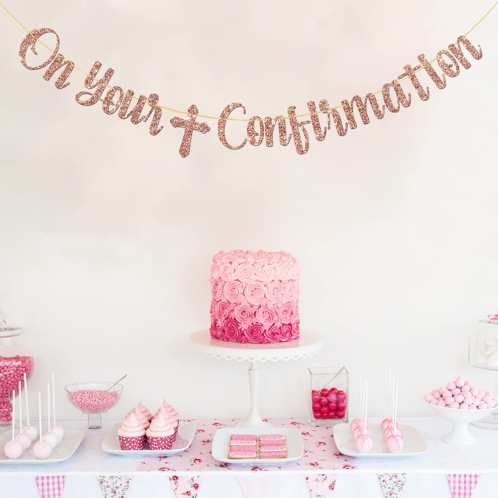 MonMon & Craft On Your Confirmation Banner/Engagement/Bride to Be Banner/Wedding/Bachelorette Party Decorations Supplies/Rose Gold Glitter