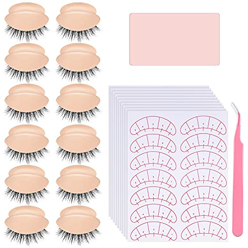 6 Pairs Replacement Eyelids Removable Realistic Eyelids with Eyelashes for Mannequin Head with 10 Pieces Eye Mapping Stickers for Lash Extension Training Eyelash Practice, Makeup Eyelash (Nude)