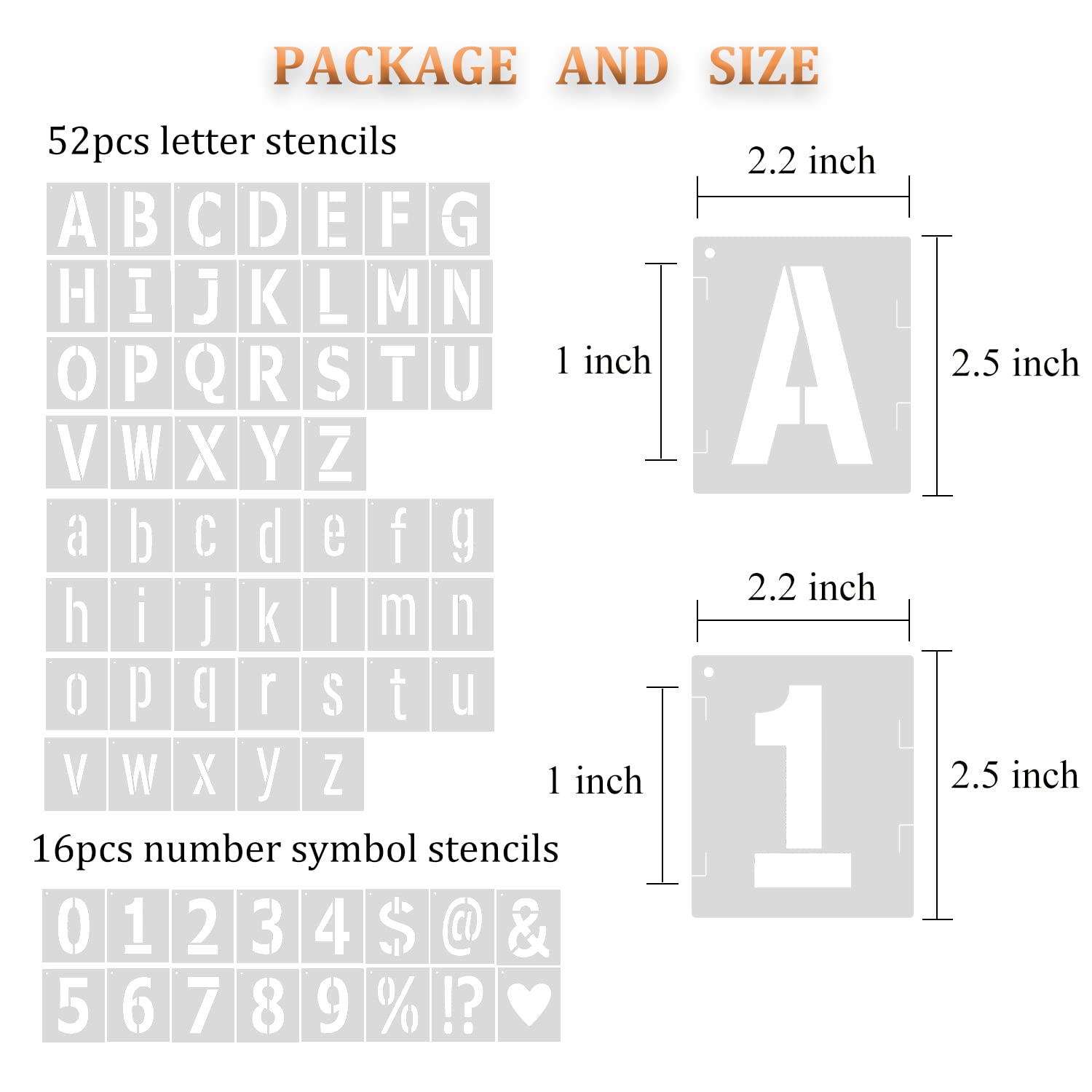1 Inch Letter Stencils Symbol Numbers Stencil, 68 Pcs Reusable Alphabet Art Craft Templates Interlocking Stencils Kit for Painting on Wood, Wall, Glass, Fabric, Rock, Canvas, Chalkboard, Sign(1Inch)