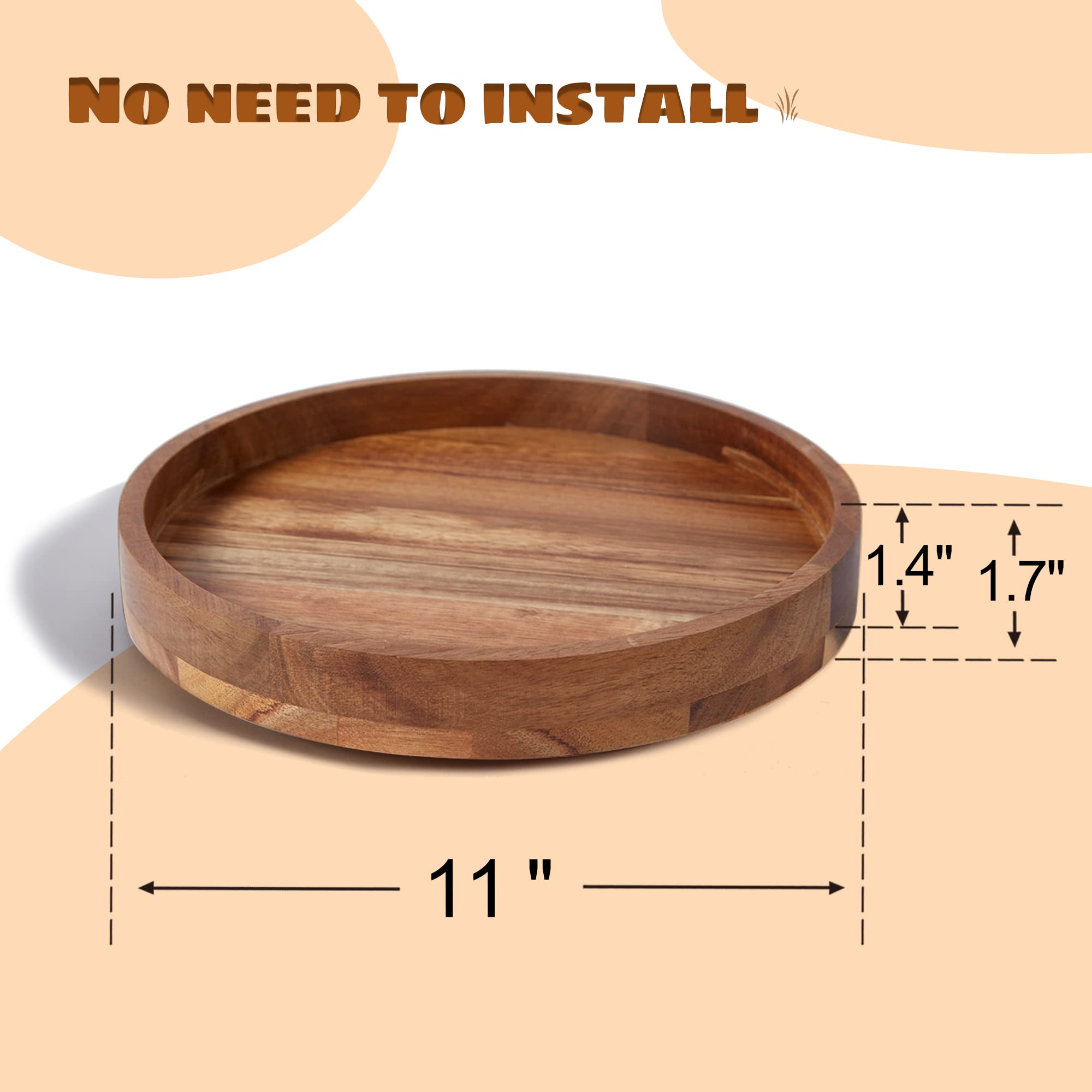 11" Acacia Wood Lazy Susan Organizer for Cabinet , Lazy Susan Turntable for Countertop Table Pantry, Kitchen Turntable Storege Container