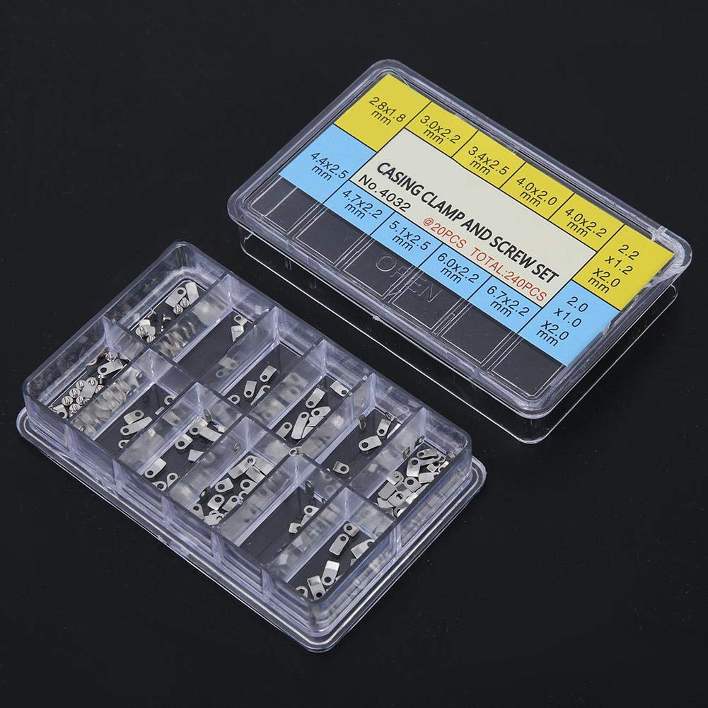 240pcs Watch Case Clamp Adapter Watch Crown Parts for 2824 2836 2846 Housing Movement Fixing Screw Washer