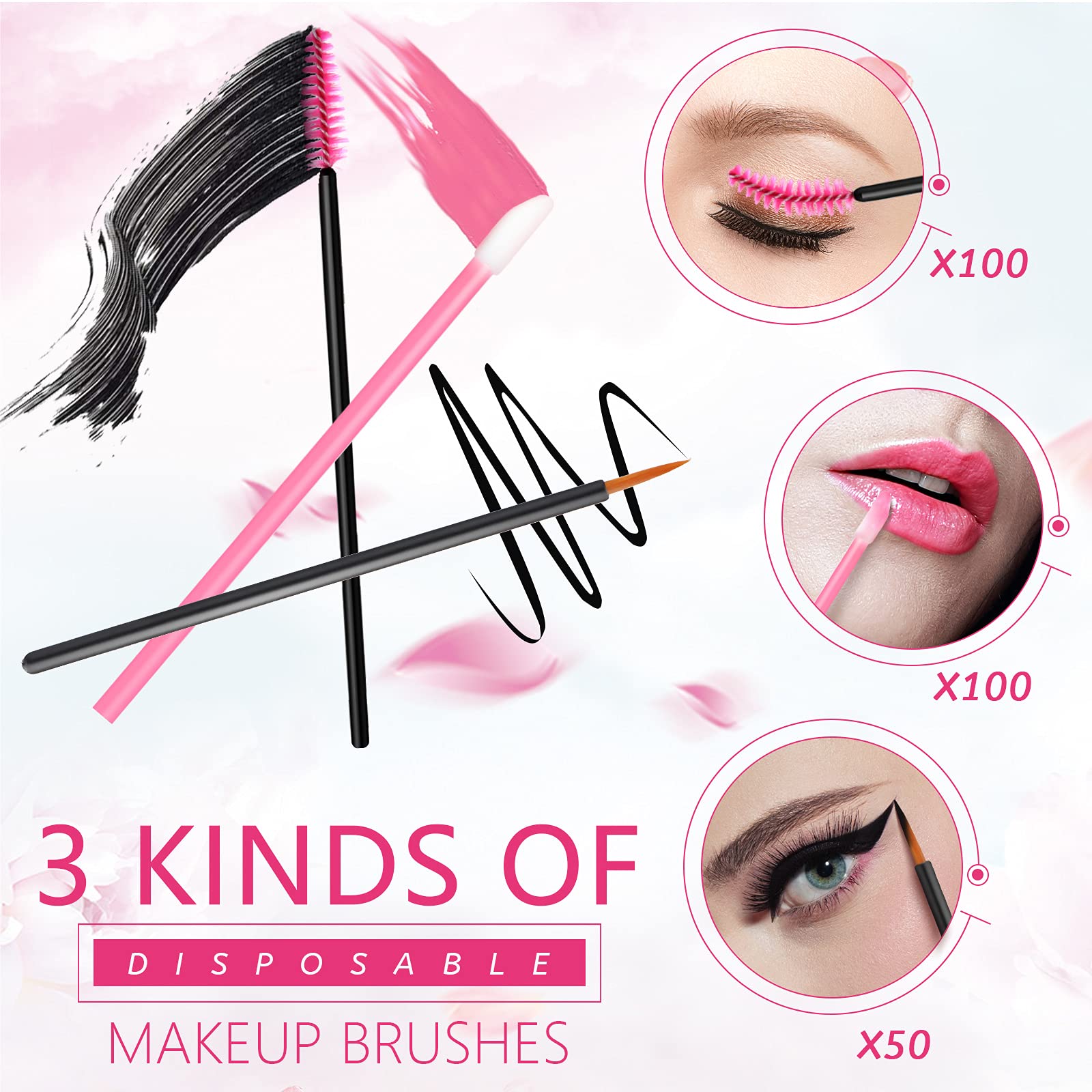 268 Pieces Disposable Makeup Tools Kit, Includes Eyeliner Brushes Makeup Short Waterproof Cape Stainless Steel Palette Mascara Wands Lipstick Applicators Plastic Organizer Box Bag Armband Cleaner