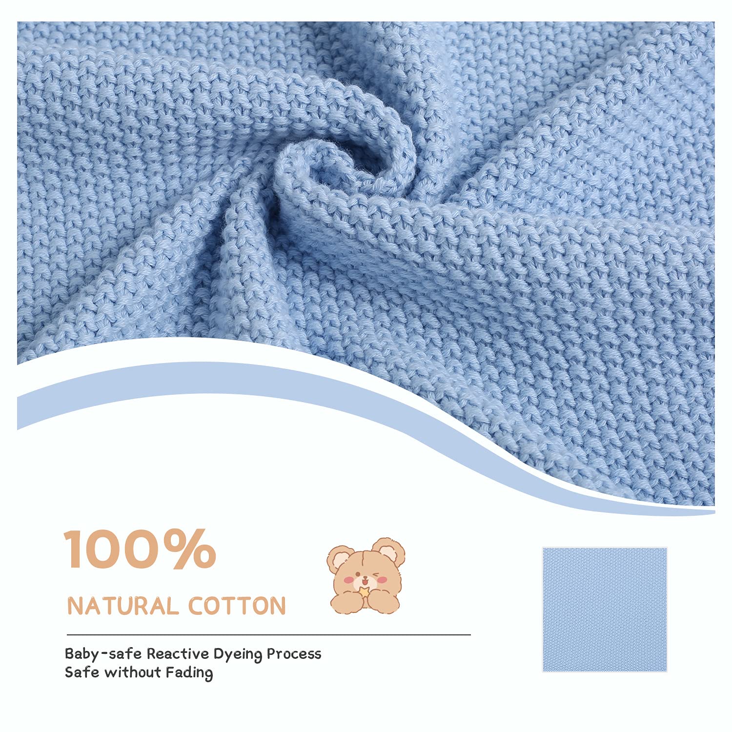 100% Cotton Baby Blanket Knit Lace Soft Warm Toddler Blanket, 30 x 40 Inches,Blue