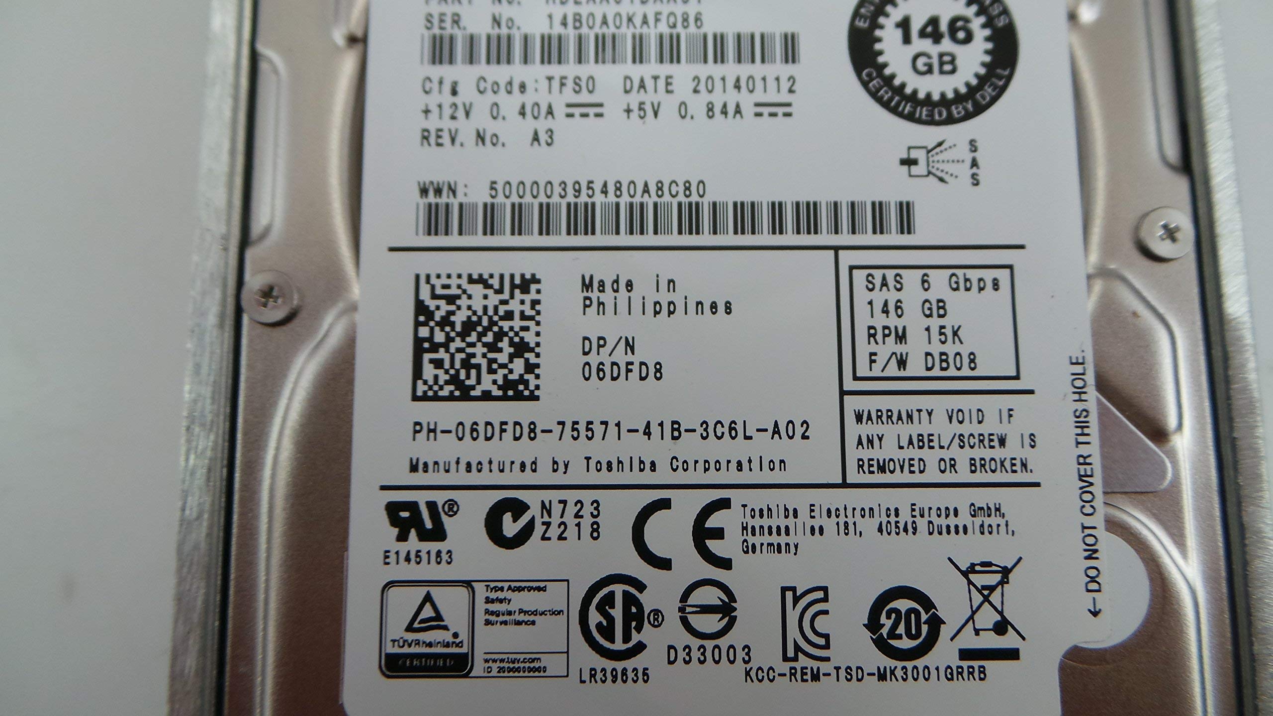 Dell 6DFD8 146GB 15K SAS 2.5IN 6GBPS HDD (Renewed)