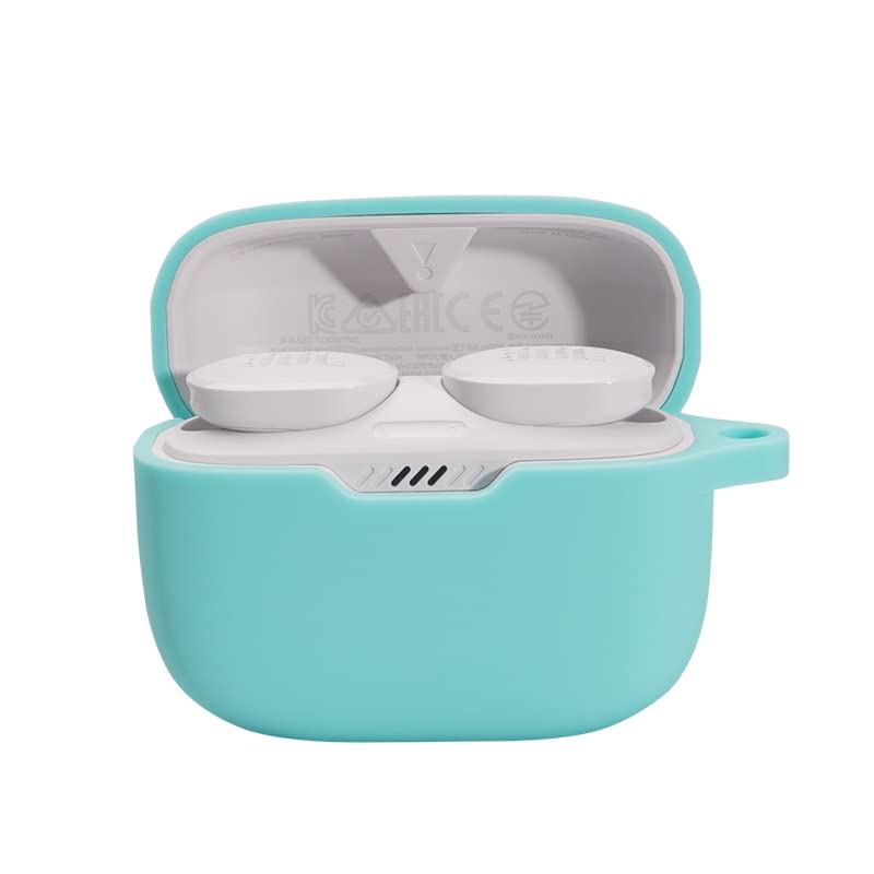 2 Pack Soft Silicone Protective Case Cover Compatible with JBL Tune 130NC TWS True Wireless Headphones, Protective Skin Sleeve with Key Chain (Light Blue+Light Green)