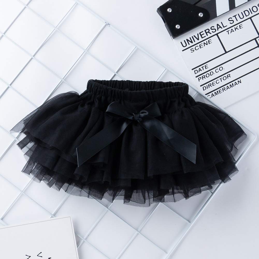 Anbaby Baby Girls Soft Tutu Skirt Toddler Ruffled Pants Diaper Cover Black 0-3M