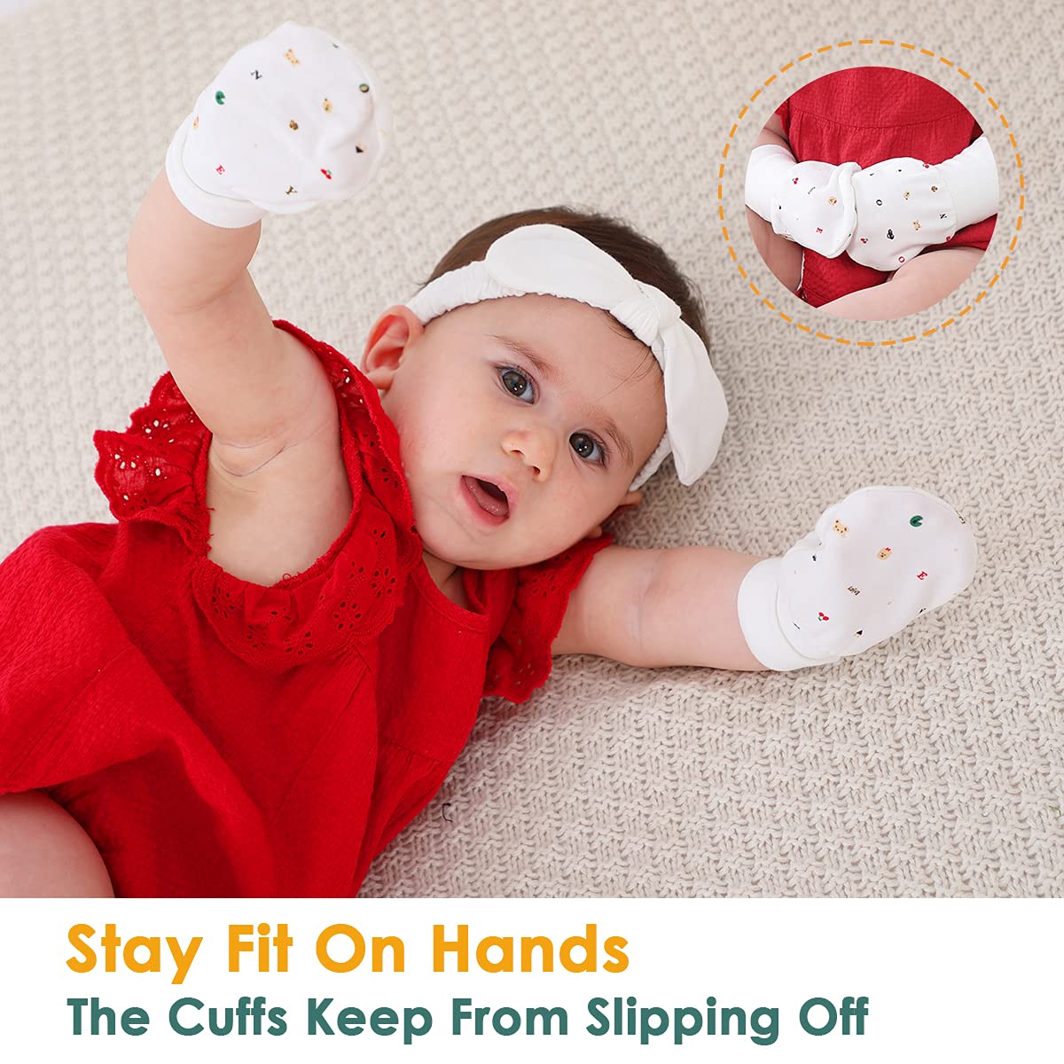Baby Anti Scratch Mittens - No Scratch Mittens for Boys & Girls (6-12 Months) - 6 Pairs