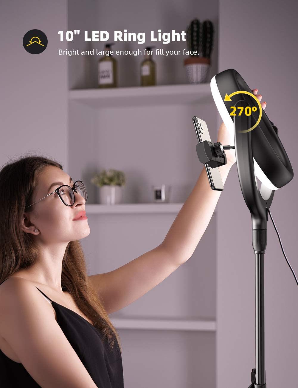10'' Selfie Ring Light 67'' Tripod Stand - Lamicall LED Circle Halo Light with Cell Phone Holder for Live Stream/Makeup/YouTube Video Recording/Photography, ARO De Luz Compatible with 4-6.5'' Phones
