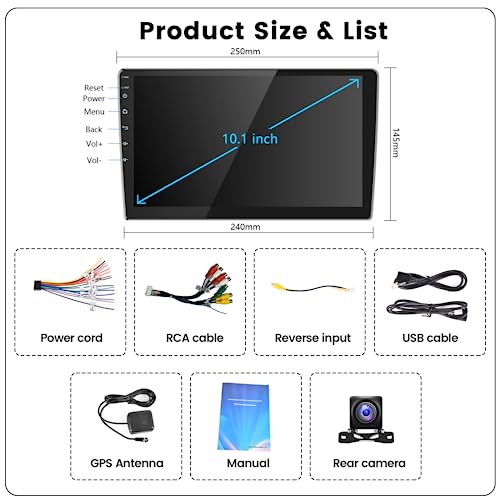 2+32GB 10.1 inch Touchscreen Double Din Car Stereo with Wireless Carplay Android Auto Android 13 Car Radio Support GPS Navigation WiFi Bluetooth EQ Spilt Screen 23 UI Themes