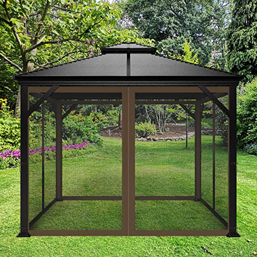12-ft x 12-ft Gazebo Netting Replacement,Universal 4-Panel Mosquito Netting for Gazebo with Zippers(Only Netting)-Brown