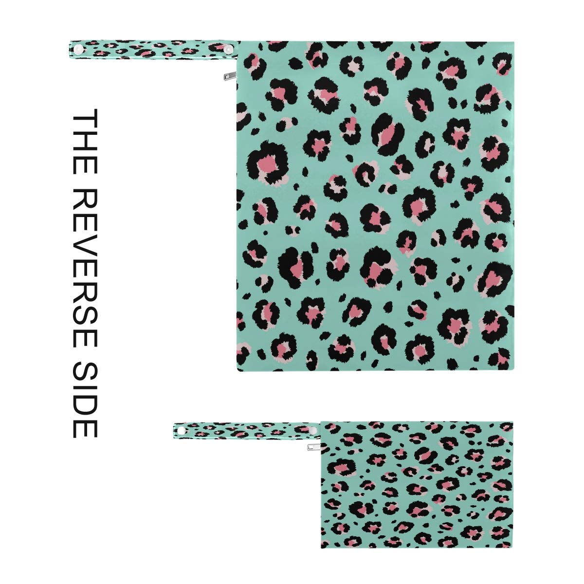 Waterproof Wet Dry Bag 2 Pack Animal Leopard Print Cloth Diaper Bag Organizer Pouch Set with Zipper Pocket Washable Wet Bag for Travel Hiking Swimsuit