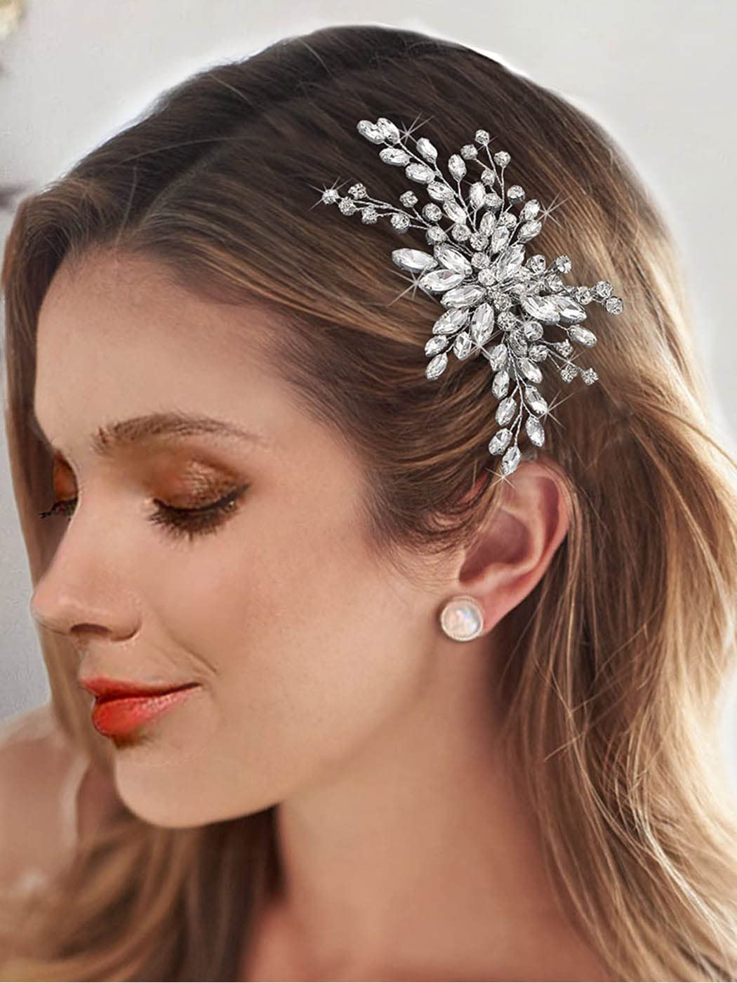 Easedaily Bride Wedding Hair Comb Silver Crystal Hair Pieces Rhinestone Headpieces Bridal Hair Clip Side Combs Hair Accessories for Women and Girls