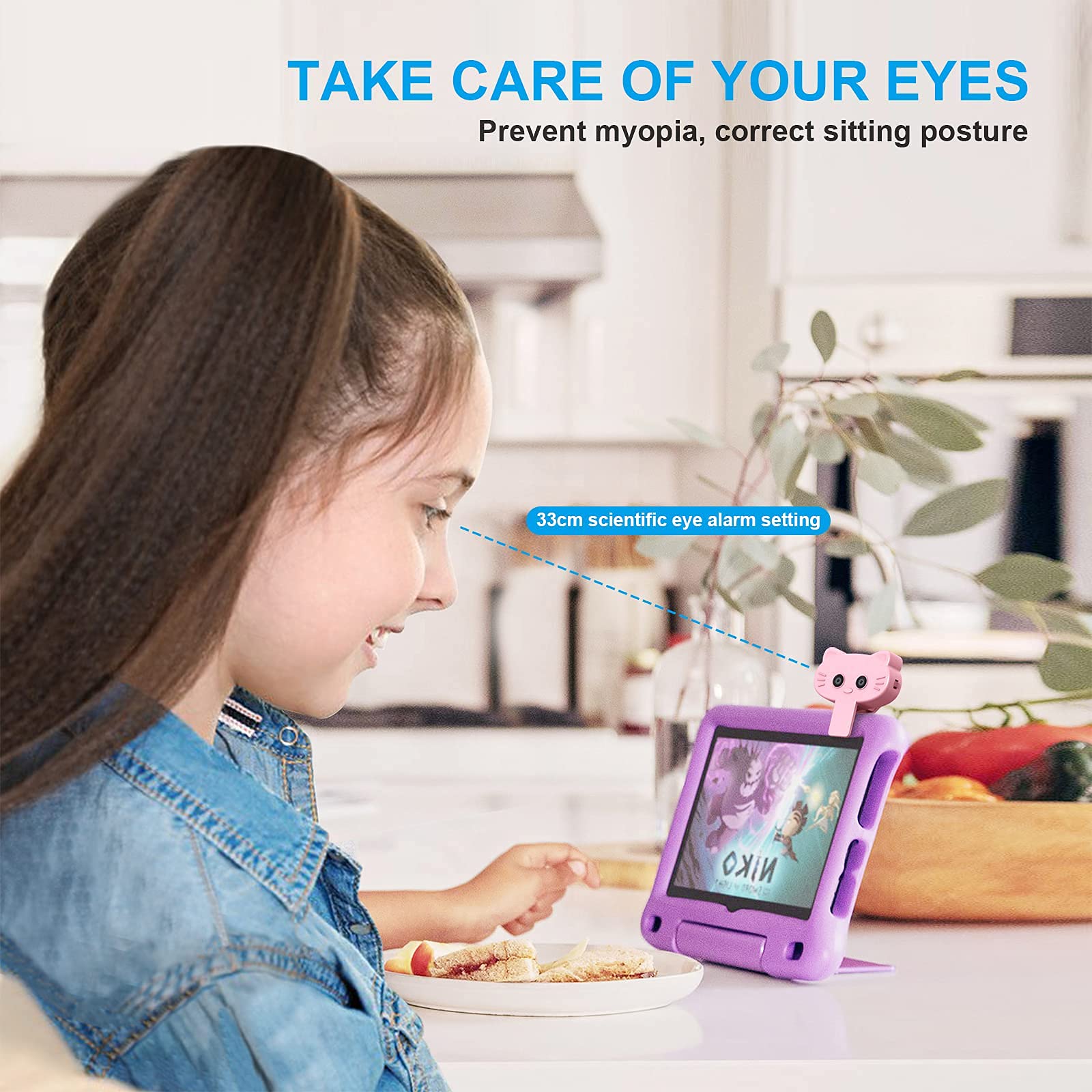 CPLUS Distance Sensor for Kids – Sensor Alarm for Nearsightedness Prevention – Cute Pink Cat Design – Professional Child Distance Alarm – Fire HD 7 8 10 Kids Tablet