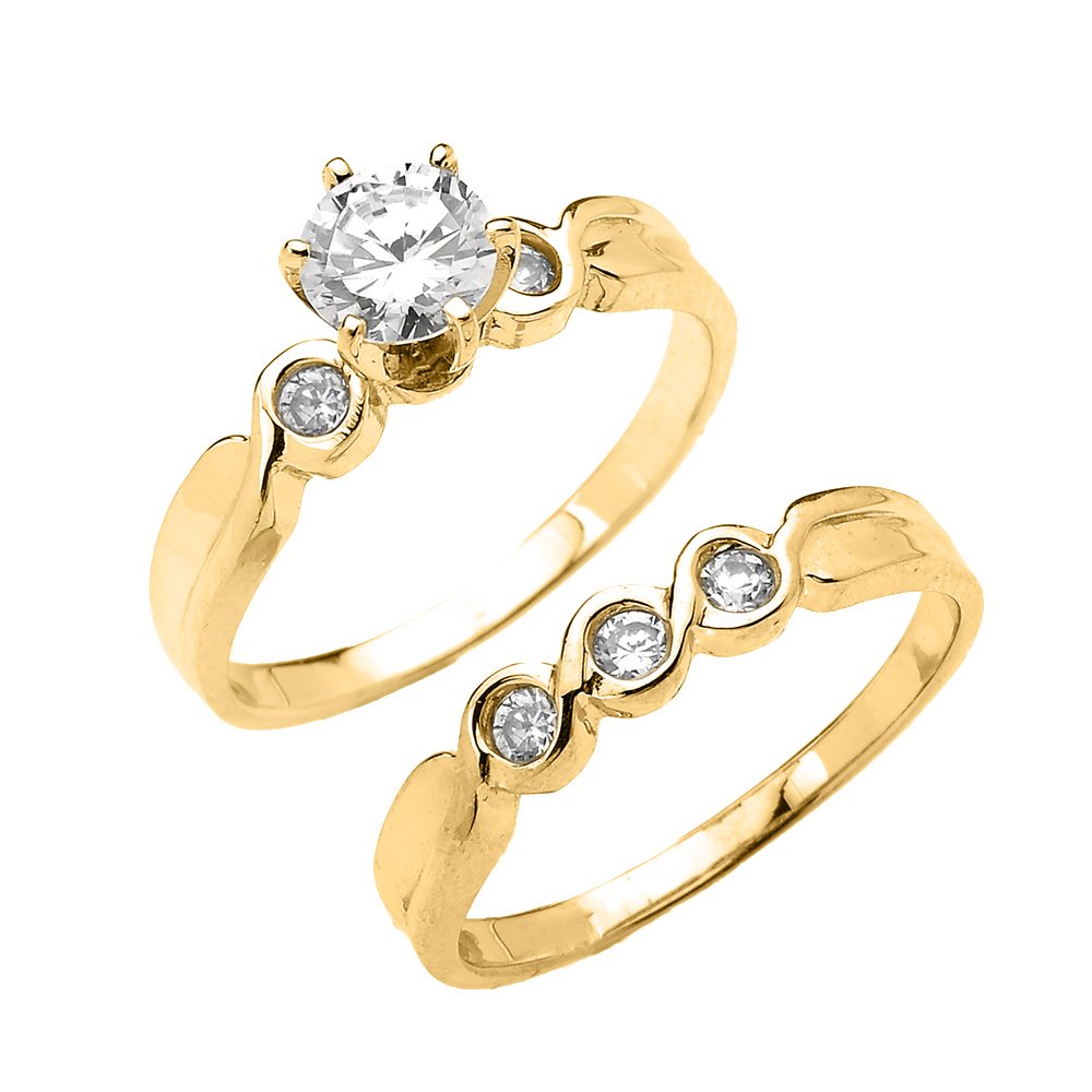 10k Yellow Gold 1.4 Carat total weight two piece CZ Engagement Wedding Ring Set (Size 4)