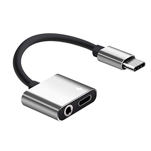 MOHALIKO Headphone Adapter 3.5 mm, USB Type C to 3.5mm Female Headphone, 2 in 1 Type-C to 3.5mm Headphone Jack Audio Charge Splitter Adapter Cable Cord for All Kinds of Music Equipment Silver