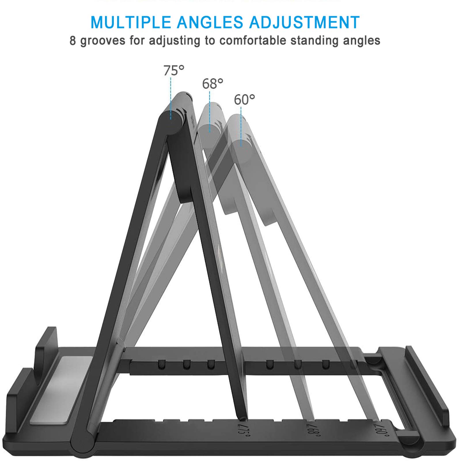 Foldable Portable and Angle Adjustable Phone Tablet Stand Holder for Desktop,Compatible with iPhone 15 14 13 12 11 iPad Pro Air Mini Kindle Galaxy Google PIXL (Large Size)