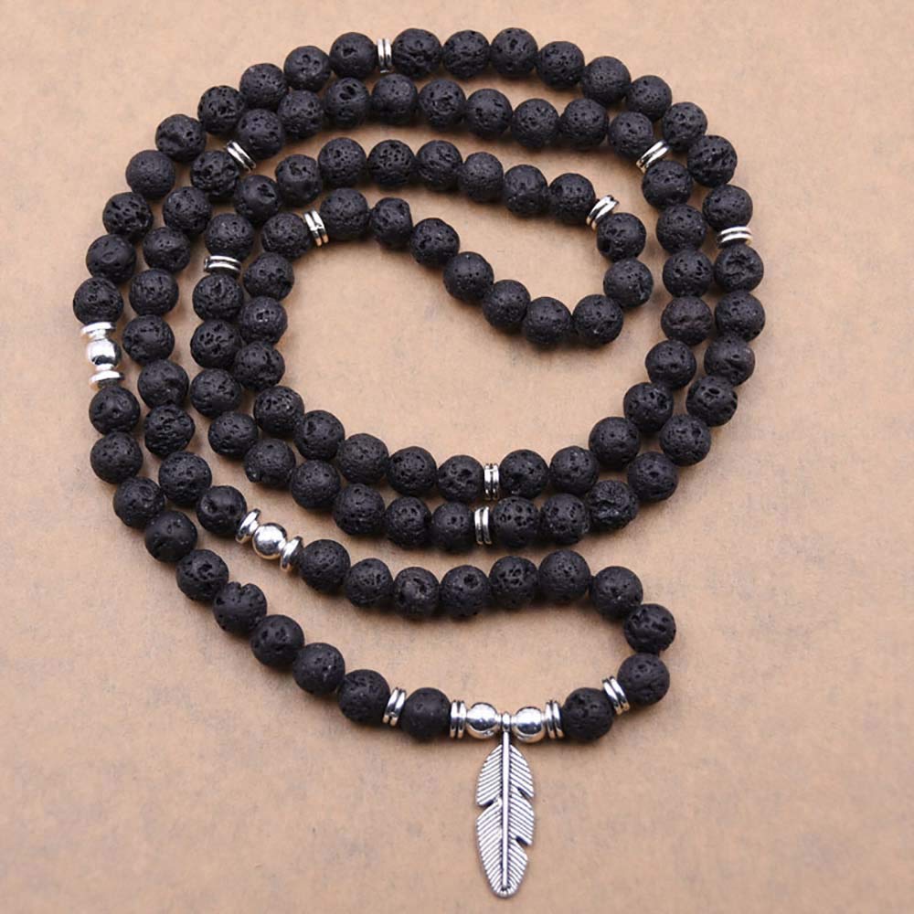 108 Bead Japa Mala Meditation Bracelet Necklace for Men or Womens Yoga Jewelry (Lava)