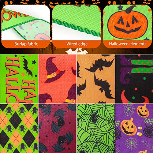 8 Rolls Halloween Ribbon Printed with Spotted Purple Spider Webs Pumpkin Bats Pumpkin Spider Webs, 80 Yards(8 Roll x 5 yd) * 2.5 inch Grosgrain Ribbon for Halloween Wreath DIY and Party Decor.