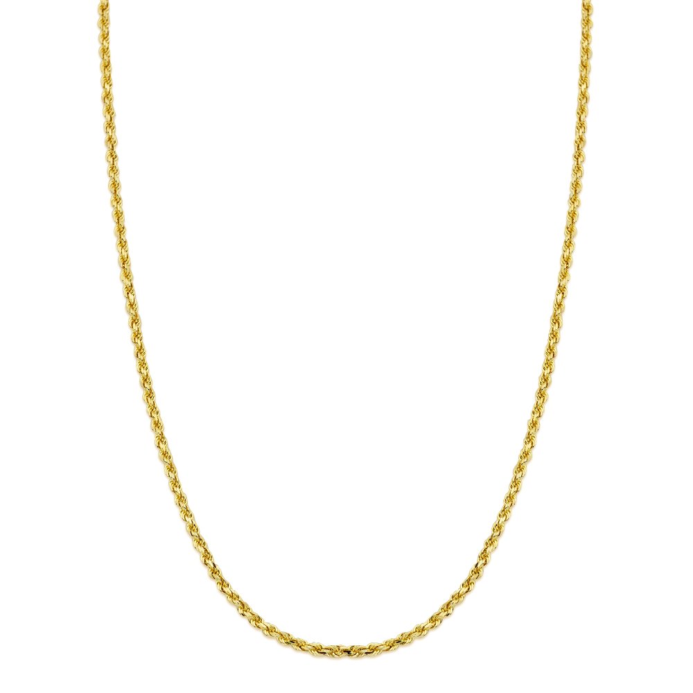 10K Yellow Gold 3mm 20" Diamond Cut Rope Chain Necklace with Lobster Lock