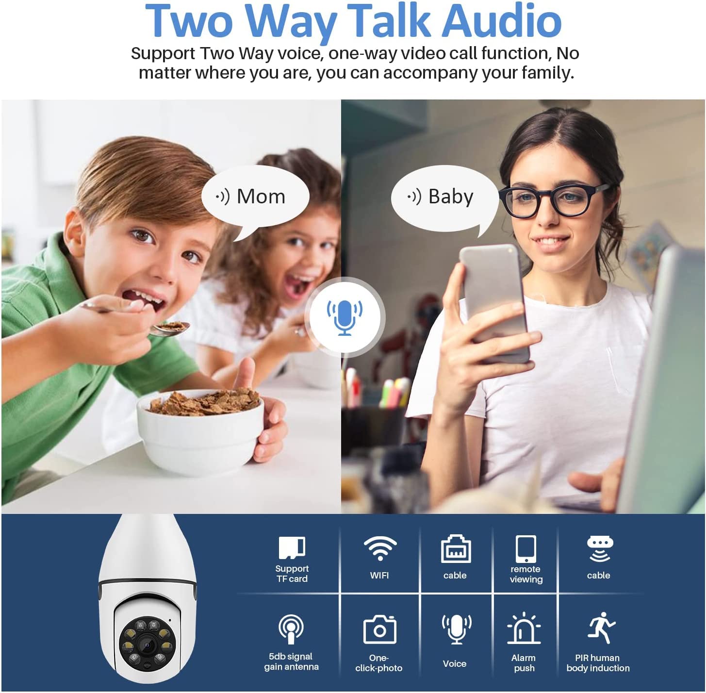 1080P 360°Rotate Auto Tracking Panoramic Camera Light Bulb Night Vision Wireless for WiFi PTZ IP Cam Remote Viewing Security E27 Interface Home Security Webcam Two Way Voice