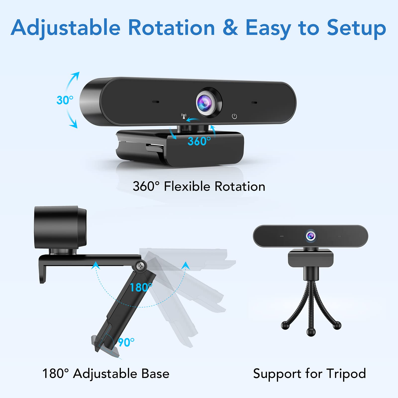 1080P Webcam with Microphone, Autofocus Noise-canceling HD Light Collection Web Cam for Computer Laptop, 110° Wide Angle USB Web Camera, Video Camera Work with Zoom, Skype, Facetime, Streaming, Gaming