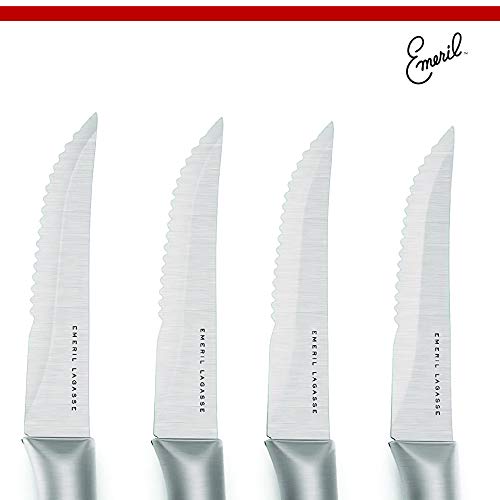 Emeril Lagasse Best Stainless Steel Steak Knife Set - 4.5β (Large Hallow Handles) - Serrated Steak Knife Set Kitchen Dinner Knifes Without Block (8-Piece)