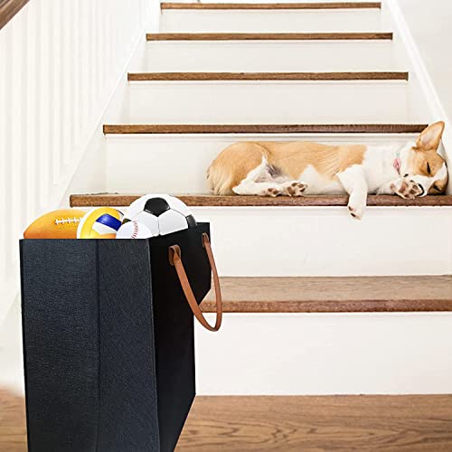 2 Pack Stair Basket with Handle, Foldable L-Shape Felt Storage Basket with 4 Pcs Supporting Insert for Carpeted Stairs, Large Staircase Organizer with Handle for Toys, Laundry, Household Items (Black)