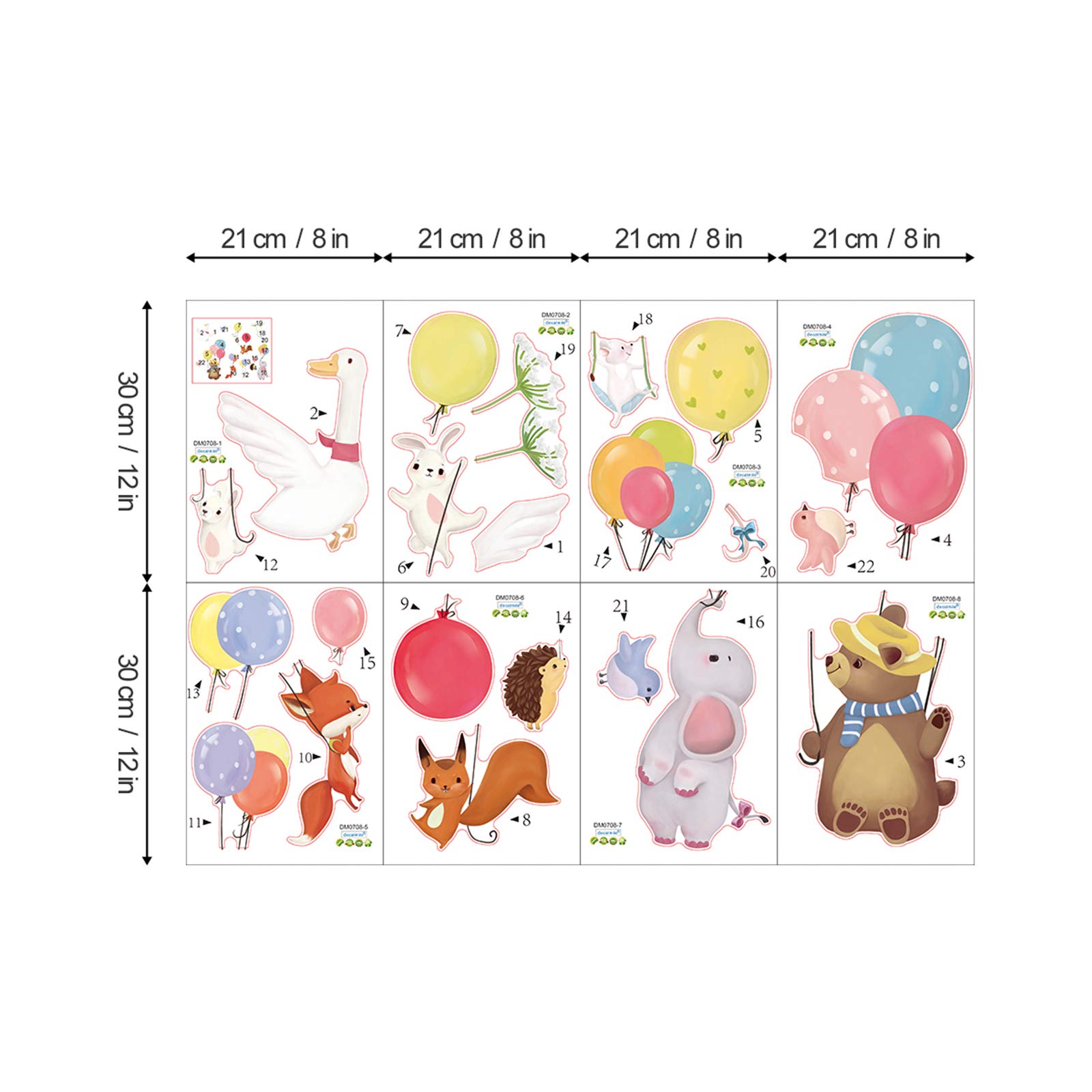 decalmile Colorful Balloon Flying Animals Wall Decals Elephant Bear Fox Wall Stickers Baby Nursery Kids Bedroom Classroom Wall Decor