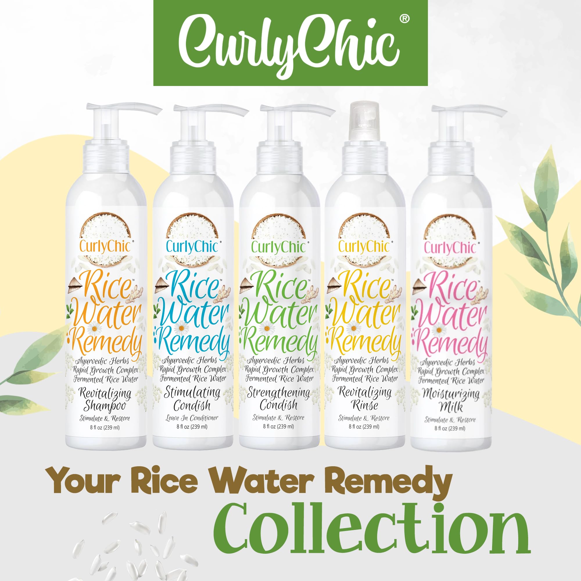 CurlyChic Rice Water Remedy Strengthening Condish - Ultra-Moisturizing, Protein-Balanced, Ayurvedic Herbs, Sulfate & Paraben-Free - Repairs & Protects Hair, Prevents Breakage & Split Ends - 8 fl oz