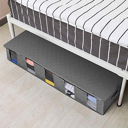 Apstour Under Bed Clothes Organizer Large Adjustable Dividers Storage Bag with Durable Fabric, Reinforced Handle, 4 Clear Window for Clothing, Shoes, Blankets, Sweaters, Toys (grey, 2)
