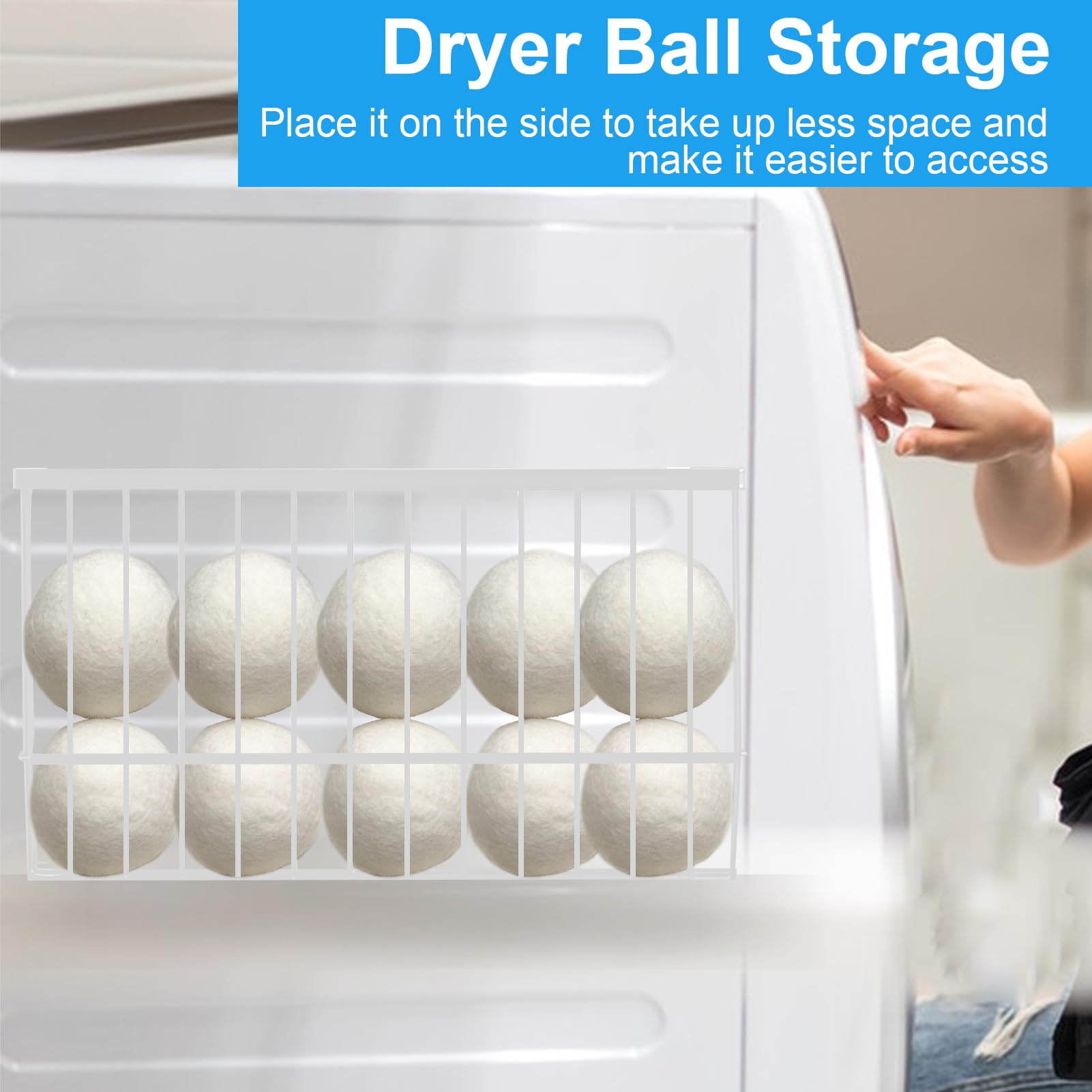 10 XL Large Dryer Ball Holder for Laundry Room Dryer Ball Organization, Magnetic Lint Bin for Laundry Room Wool Dryer Ball Organizer, Iron Dryer Ball Container for Laundry Room Storage(White)