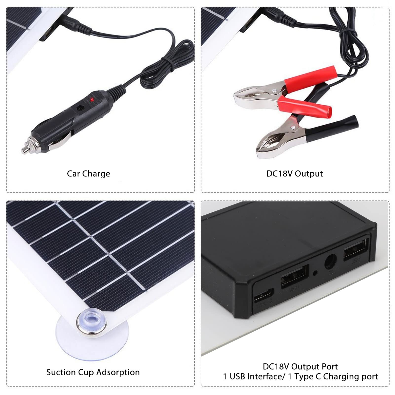 100W 18V Solar Battery Trickle Charger Maintainer, Portable USB Controller Monocrystalline Panel Charging Kit, Solar Panel Trickle Charging Kit for Car, Automotive
