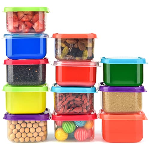 12 Pack Salad Dressing Container To Go Small Reusable Plastic Freezer Food Storage Container Jars with Lids 3.38 oz/100 ml Colorful Salad Dressing Container Mini Meal Prep Sauce Cups Freezer & Dishwasher Safe(3.38, Square, 12, PFC002)