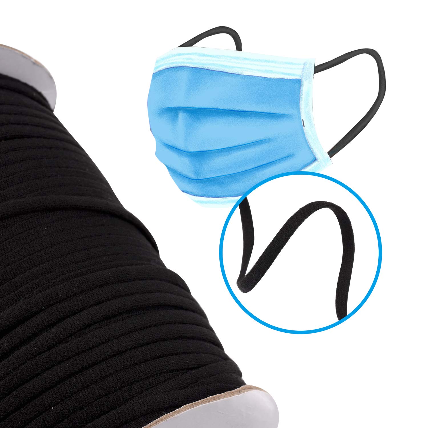 125Yard 1/5 Inch Wide Black Elastic String Cord Bands Rope with 100 pcs 50MM Aluminum Nose Bridge for Sewing Crafts DIY Mask (Black)