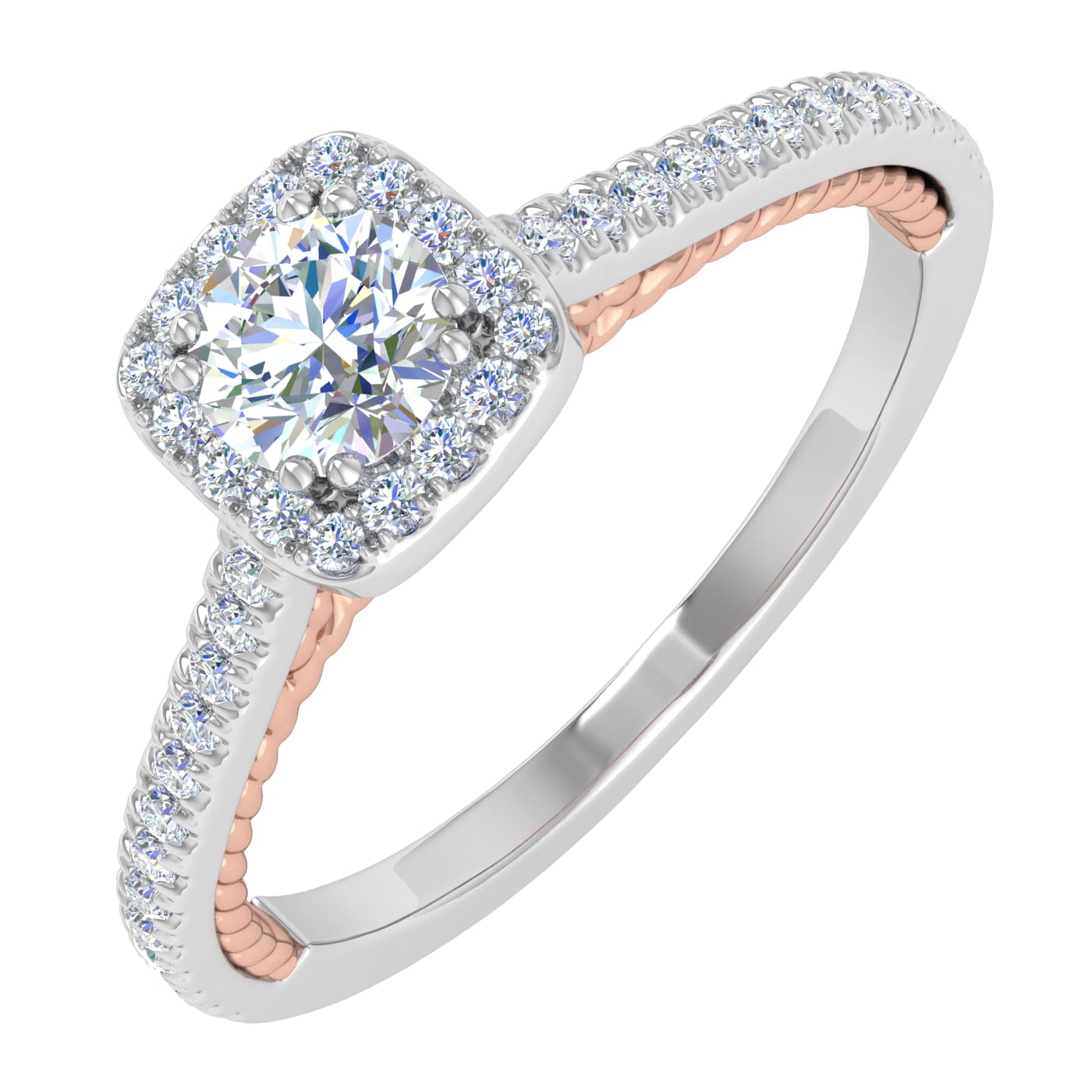 1/2 Carat Diamond Cushion Shape Halo Engagement Ring in 10K White & Rose Gold (Ring Size 7)