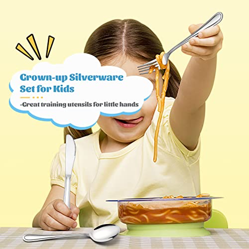 12-Piece Kids Silverware, E-far Stainless Steel Toddler Kids Utensils Safe for Preschooler/Children, Includes 4 Forks 4 Spoons 4 Knife, Slimline Adult Look & Small Size, Rust Free & Dishwasher Safe