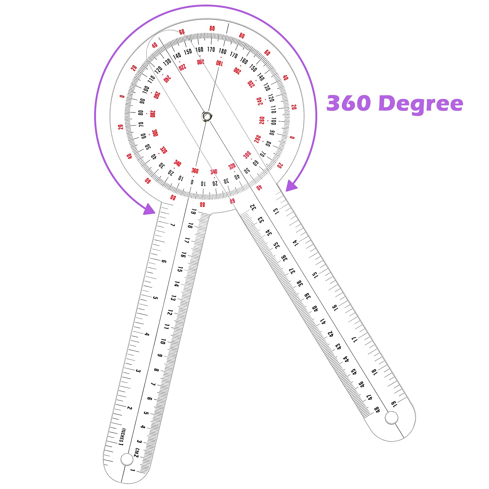 12 Inch Goniometer Transparent Orthopedic Angle Ruler Plastic Goniometer 360 Degree for Body Measuring Tape Goniometer Protractor Ruler (1)