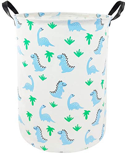 ASKETAM Fabric Laundry Basket Canvas Laundry Hamper for Dirty Clothes Toy Organizer Kid Nursery Room Decor Basket (Blue dinosaur)