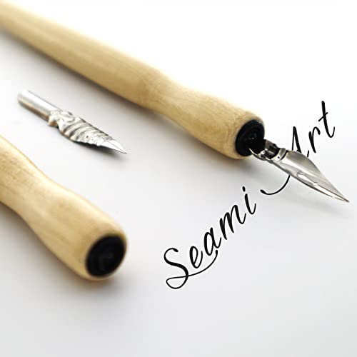 6Pcs Calligraphy Pen Nib Holder Cartoon Comic Pen Metal Dip Pen Set Grip Wooden Pen Holder for Drafting Drawing