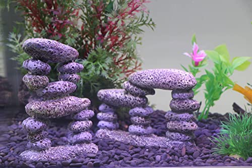 AQUA KT Aquarium Landscape Cobblestone Stacked Stones for Cichlid Fish Hiding Betta Hideout Tank Decoration, Pack of 2