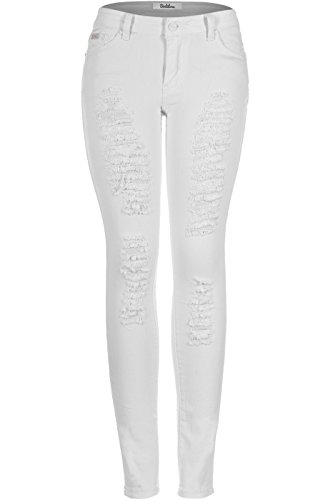 2LUV Women's Stretchy 5 Pocket Destroyed White Skinny Jeans, Size-7, White1
