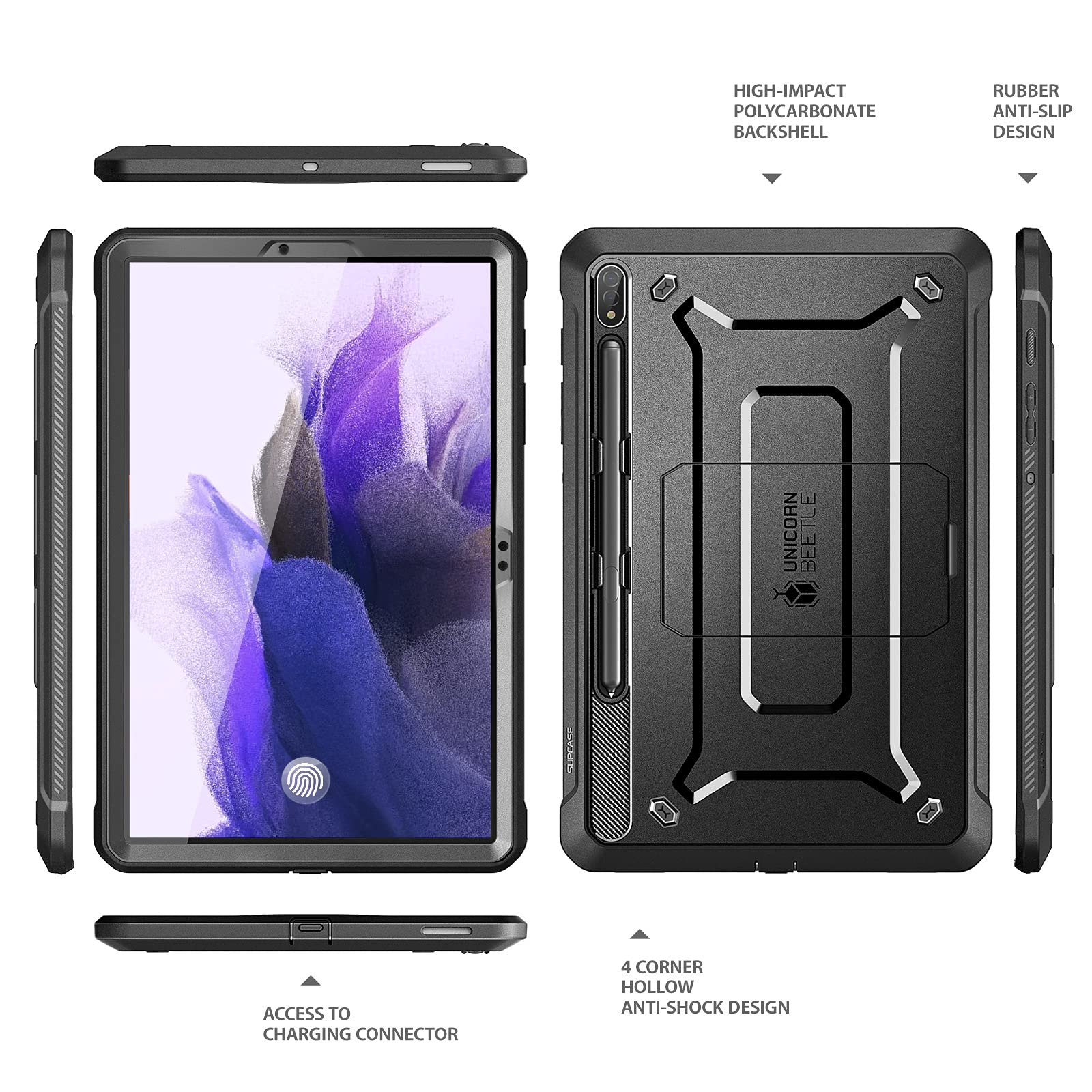 SUPCASE Unicorn Beetle Pro Series Rugged Full Body Case for Samsung Galaxy Tab S7 FE 12.4 inch (2021) with Built-in Screen Protector and Pen Holder S (Black)