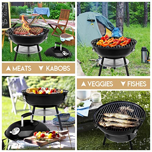 14 Inch Charcoal Grill, HaSteeL Portable & Mini BBQ Grilling Smoker, Great for Outdoor Cooking Backyard Garden Camping Picnic Barbecue, Enamel Black Lid, Plus a Screwdriver