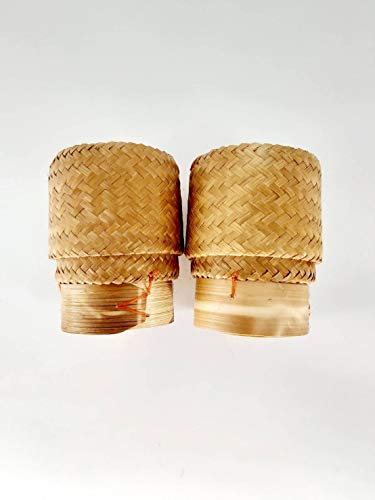 2 Sets of Mini Basket Size 8x8x11 cm. Handwoven Handmade Sticky Rice Serving Basket from Natural Bamboo