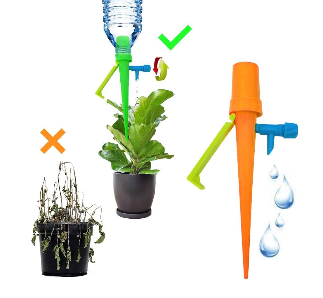 12 Pack Self Watering Spikes, Plant Self Watering Devices, Drip Irrigation Plant Waterer with Slow Release Control Valve Switch, Self Irrigation Watering Drip Devices Suitable for All Bottle