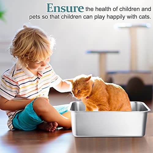 3 Pieces Stainless Steel Cat Litter Box Large Metal Litter Box Pets Litter Basin Pan Never Absorbs Odor, Rustproof, Easy to Clean, Safe and Hard for Cat Rabbits (17.7 x 13.8 x 5.9 Inches)